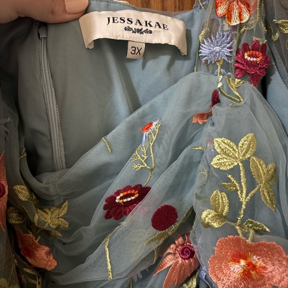 JessaKae | Dresses | Jessakae Blue Dress With Vibrant Floral Embroidery ...